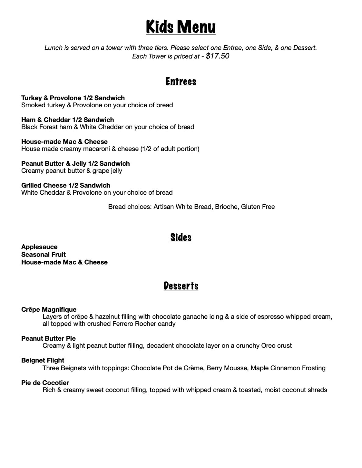 Menu - Kickapoo Tearoom and Boutique